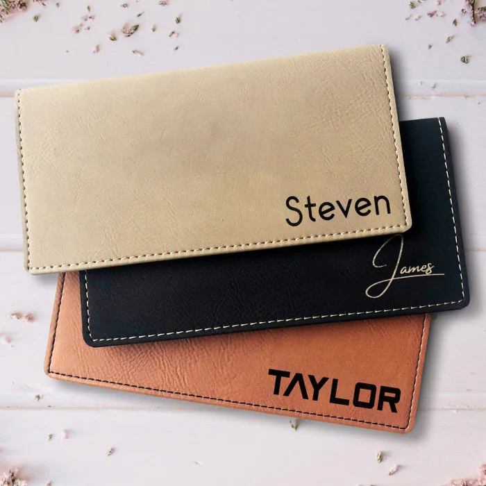 Personalized Checkbook, Custom Font Leather Checkbook Wallet